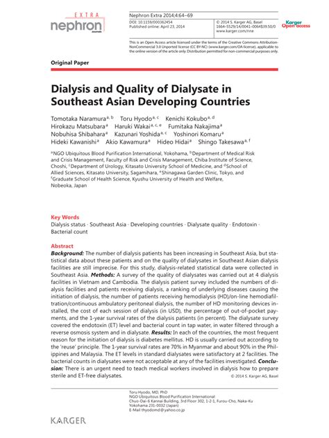 Pdf Dialysis And Quality Of Dialysate In Southeast Asian Developing Countries