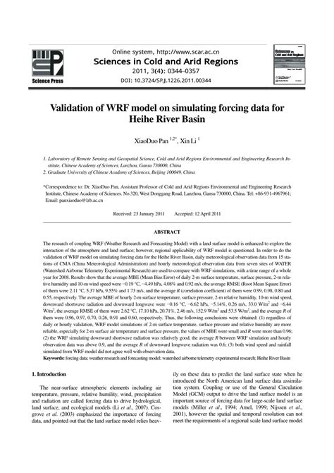 Pdf Validation Of Wrf Model On Simulating Forcing Data For Heihe River Basin