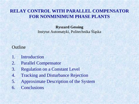 Pdf Relay Control With Parallel Compensator For Nonminimum Phase Plants