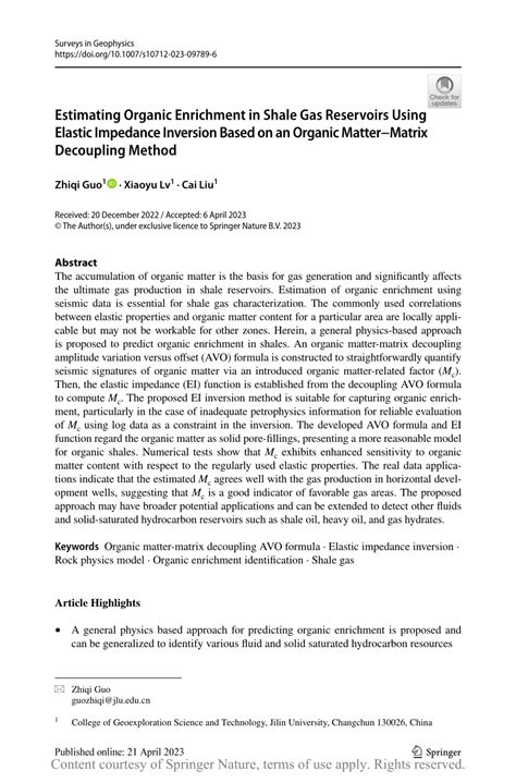 estimating organic enrichment in shale gas reservoirs using elastic impedance inversion based on
