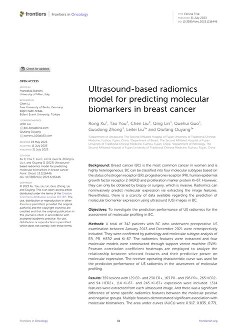 Pdf Ultrasound Based Radiomics Model For Predicting Molecular Biomarkers In Breast Cancer