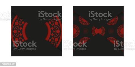 고급스러운 패턴과 검은 색 빨간색 색상의 인쇄 디자인 엽서를위한 템플릿 텍스트와 빈티지 장식품을 위한 장소로 초대준비 0명에