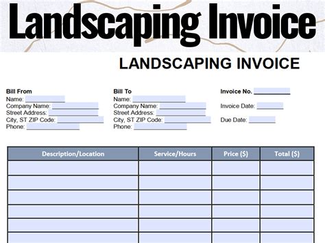 Landscaping Invoice Form Landscaping Invoice Template Printable