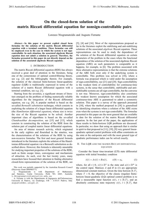 Pdf On The Closed Form Solution Of The Matrix Riccati Differential Equation For Nonsign