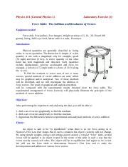 Physics Lab Updated Ver Force Table Study Of Addition And Resolution Of Vectors Docx