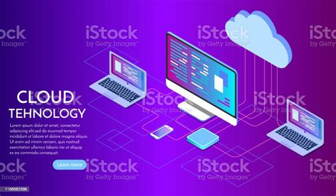 아이소메트릭 클라우드 컴퓨팅 서비스 개념입니다 랩톱 및 웹 서버를 보여주는 벡터 그림입니다 클라우드 데이터 스토리지 자외선 색상