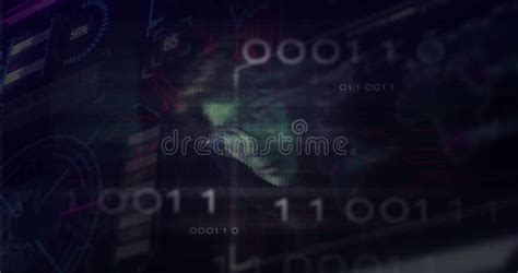 Animation Of Digital Data Processing With Binary Coding And Asian Male Hacker Stock Footage