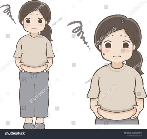 Chubby Girl Pinching Her Belly Fat Stock Vector Royalty Free