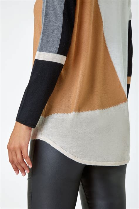 Tan Colour Block Knitted Jumper Roman Uk
