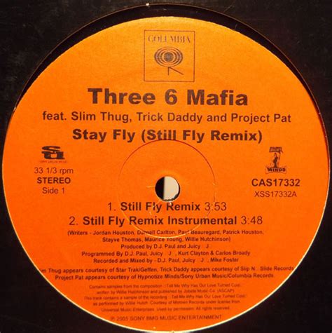 Three 6 Mafia Stay Fly Still Fly Remix Vinyl 12 Discogs