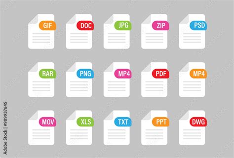 File Type Icon Set Popular Files Format And Document Format And Extension Of Documents Stock