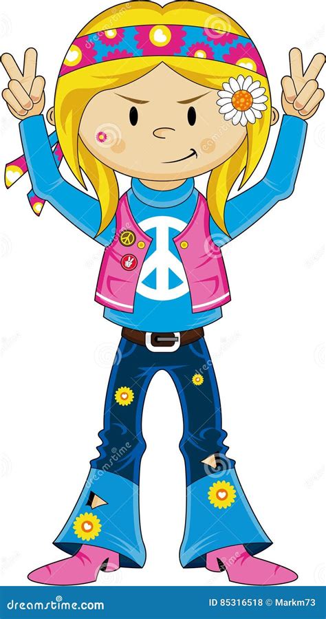 Cute Sixties Flower Power Hippie Girl Stock Vector Illustration Of