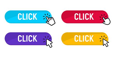 커서클릭이 있는 단추를 클릭하십시오 버튼 웹 사이트 디자인에 대 한 설정 버튼을 클릭합니다 마우스 클릭 기호가 있는 현대적인 액션 버튼입니다 컴퓨터 마우스 클릭 커서 또는