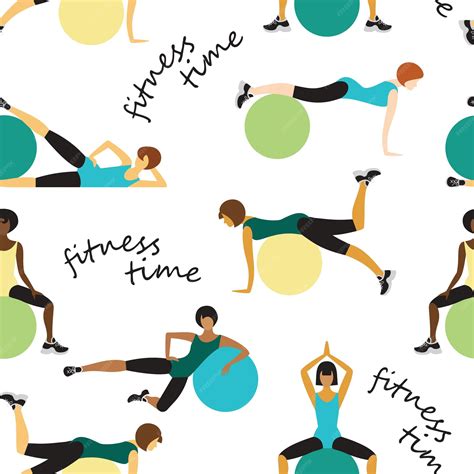 다른 국적 원활한 패턴의 피트 니스 소녀 프리미엄 벡터