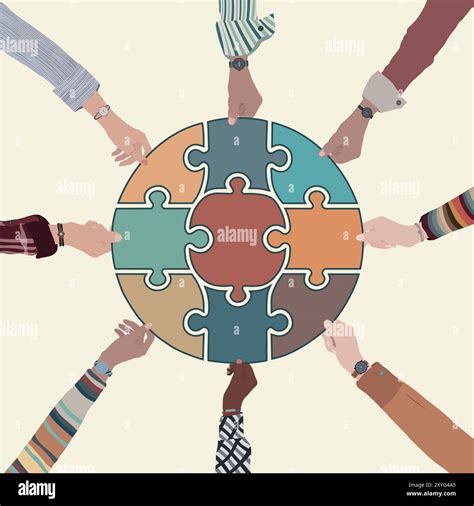 problem solving concept hands of business women and men each holding a