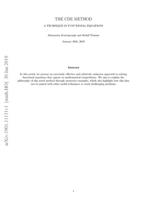 1901 Functional Equations Arxiv 1901 [math] 30 Jan 2019 The Cde Method A Technique In