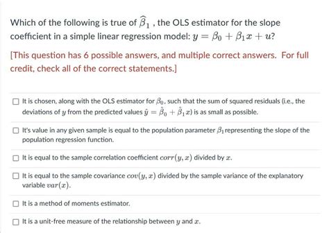 Solved Which Of The Following Is True Of B1 The Ols