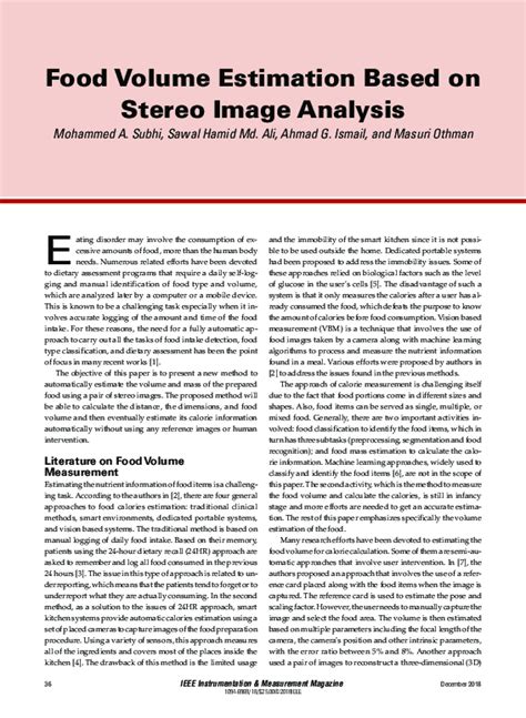 Pdf Food Volume Estimation Based On Stereo Image Analysis