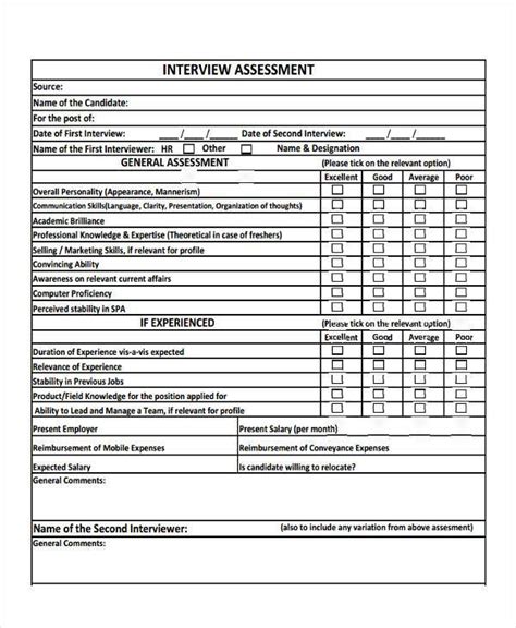 Free 9 Sample Interview Assessment Forms In Pdf Ms Word