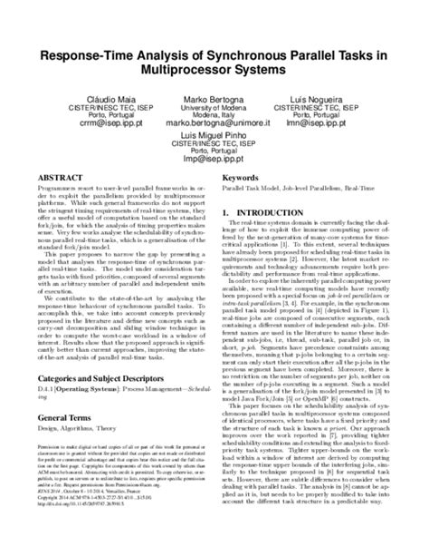 Pdf Response Time Analysis Of Synchronous Parallel Tasks In Multiprocessor Systems