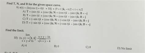 Solved Find T N And B For The Given Space Curve R T Chegg