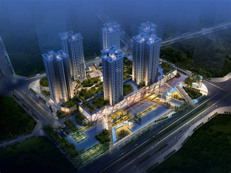 高层夜景鸟瞰效果图下载 光辉城市