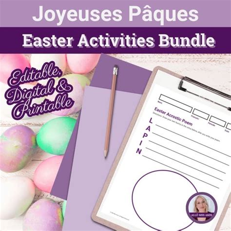 Spring French Easter Activities Bundle Editable Digital Printable