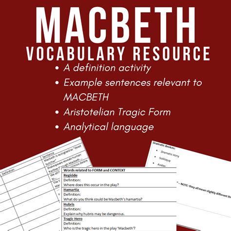 Macbeth Vocabulary Revision Or Introduction Concepts Form Structure Teaching Resources