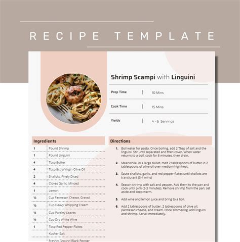 Recipe Template For Google Docs Printable Recipe Binder Sheet Personalized Recipe Book