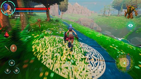 비디오 게임 모형 화면 3d 오픈 월드 샌드박스 판타지 비디오 게임의 게임 플레이 모험 탐험 환경에 여성 캐릭터가 등장하는 Rpg의 영상 마법의 영역의 3d 렌더링 3차원