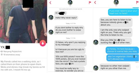 After Getting Ignored On Tinder S Pore Male Spam Texts Female Match Calling Her Ugly Fatass