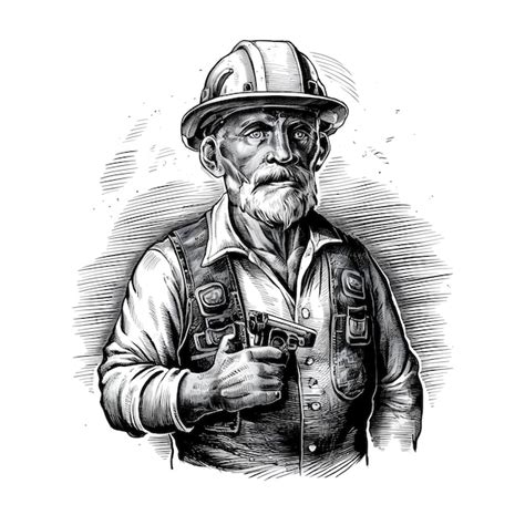Premium Vector Miner Vector Pencil Ink Sketch Drawing Black And White