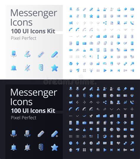 Messenger Pixel Perfect Gradient Two Color Ui Icons Kit For Dark Light Mode Stock Vector