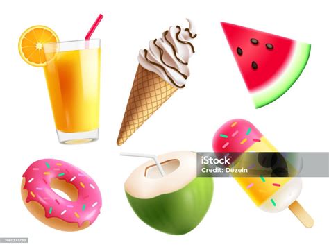 여름 음식 요소 벡터 세트 디자인입니다 도넛 아이스 캔디 아이스크림 및 제철 주스와 같은 여름 열대 음식 여름에 대한 스톡 벡터 아트 및 기타 이미지 Istock