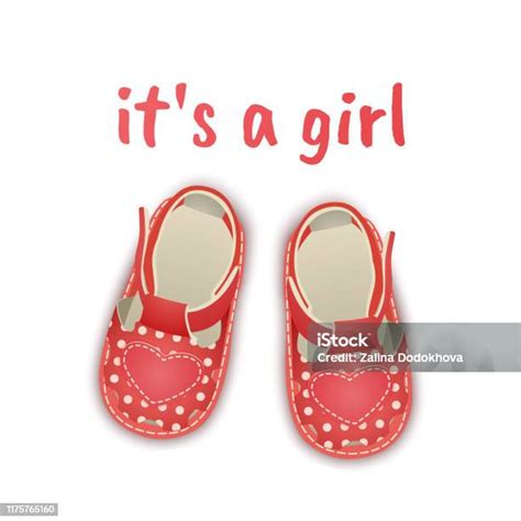 아기 샤워 프레임 그것은 당신의 텍스트에 대한 장소와 소녀 아기 소녀 발표 카드 템플릿입니다 아기 신발에 대한 스톡 벡터 아트 및 기타 이미지 Istock