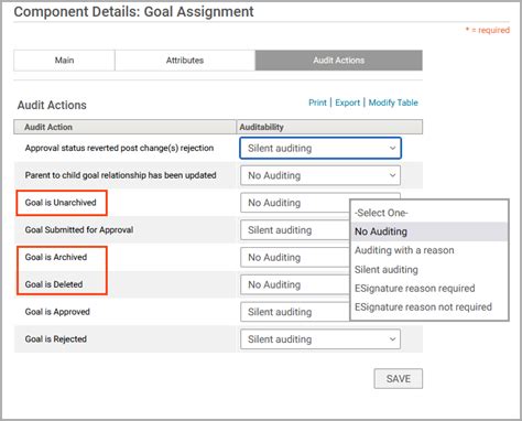 New Audit Actions For Goals