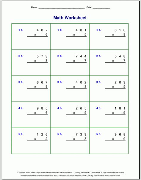 4th Grade Math Multiplication Worksheets