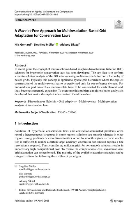 Pdf A Wavelet Free Approach For Multiresolution Based Grid Adaptation For Conservation Laws