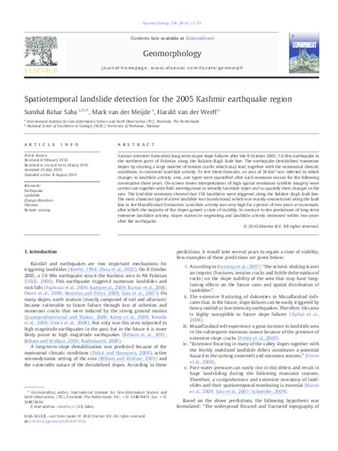 Pdf Spatiotemporal Landslide Detection For The 2005 Kashmir Earthquake Region