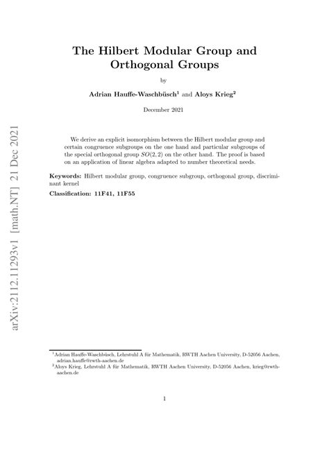 Pdf The Hilbert Modular Group And Orthogonal Groups