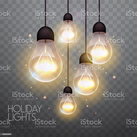 투명 한 배경에 금 램프의 벡터 Garlang 조명 벡터 일러스트레이션의 휴일 문자열 갈란드 장식품에 대한 스톡 벡터 아트 및 기타 이미지 갈란드 장식품 개체 그룹