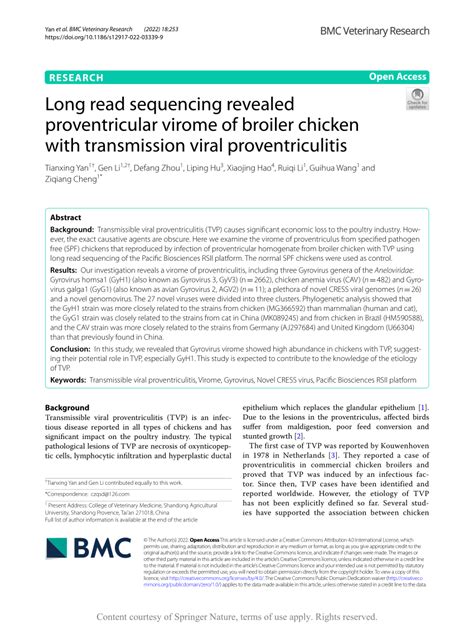 Pdf Long Read Sequencing Revealed Proventricular Virome Of Broiler