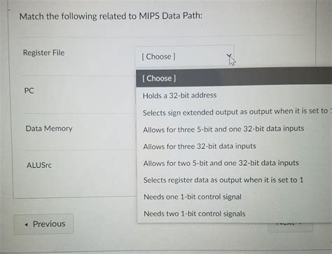 Solved Match The Following Related To MIPS Data Path Chegg Com