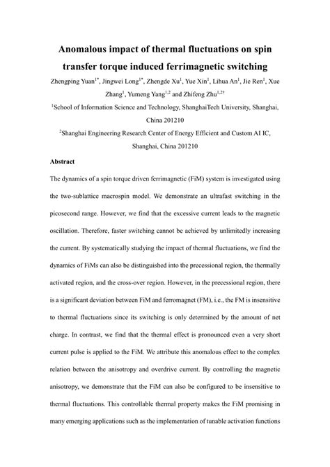 Pdf Anomalous Impact Of Thermal Fluctuations On Spintransfer Torque