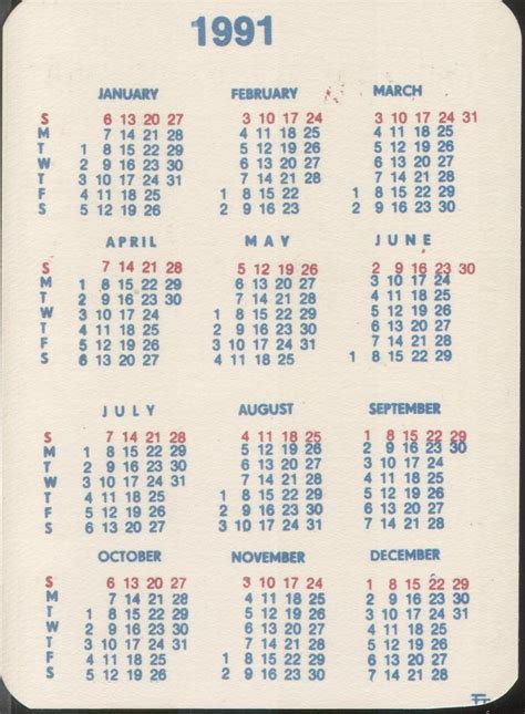 1991 Calendar Back Rainbow Chard
