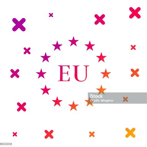 흰색 배경에 격리 된 유럽 연합 아이콘의 색상 플래그입니다 Eu 원 기호입니다 Eu 국기를 흔드는 그라데이션 임의 동적 모양입니다 벡터 일러스트레이션 Central