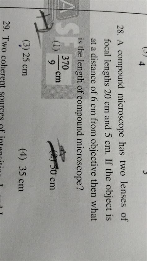 A Compound Microscope Has Two Lenses Of Focal Lengths 20 Cm And 5 Cm If