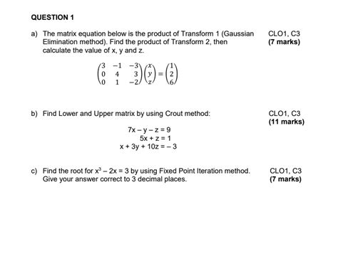 Solvedquestion The Matrix Equation Below Is The Product Of Transform