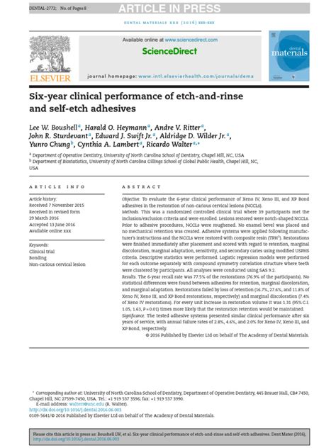 Six Year Clinical Performance Of Etch And Rinse And Self Etch Adhesive