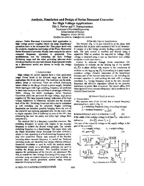 Pdf Analysis Simulation And Design Of Series Resonant Converter For High Voltage Applications
